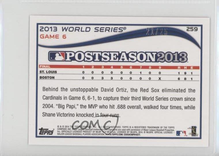 2014 Topps Mini World Series Highlights Pink BCA /25 David Ortiz #259 ...