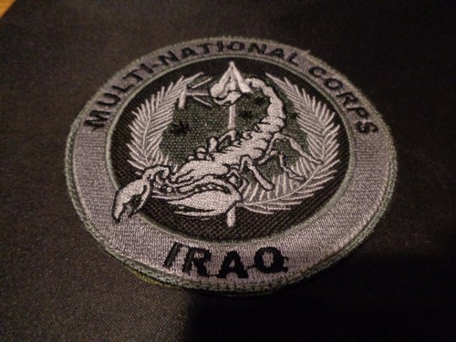MULTI NATATIONAL CORPS IRAQ SCORPION PATCH NEW WITH HOOK BLACK/ GREY ...