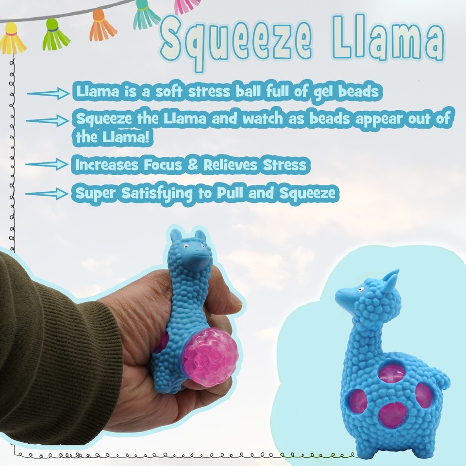 9.5cm Unicorn Llama Squeezy Crystal Filled Ball, Stress Relief Fun ...