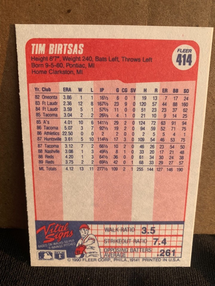 1990 Fleer Baseball Card Cincinnati Reds Tim Birtsas | eBay