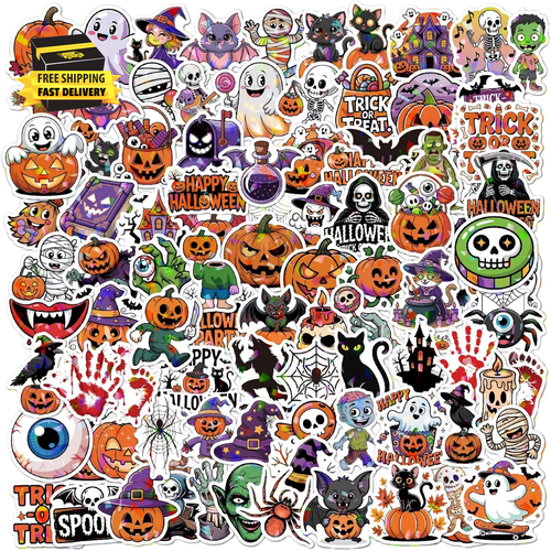 100PCS Holographic Halloween Stickers for Kids - Sparkly Ghost Pumpkin ...