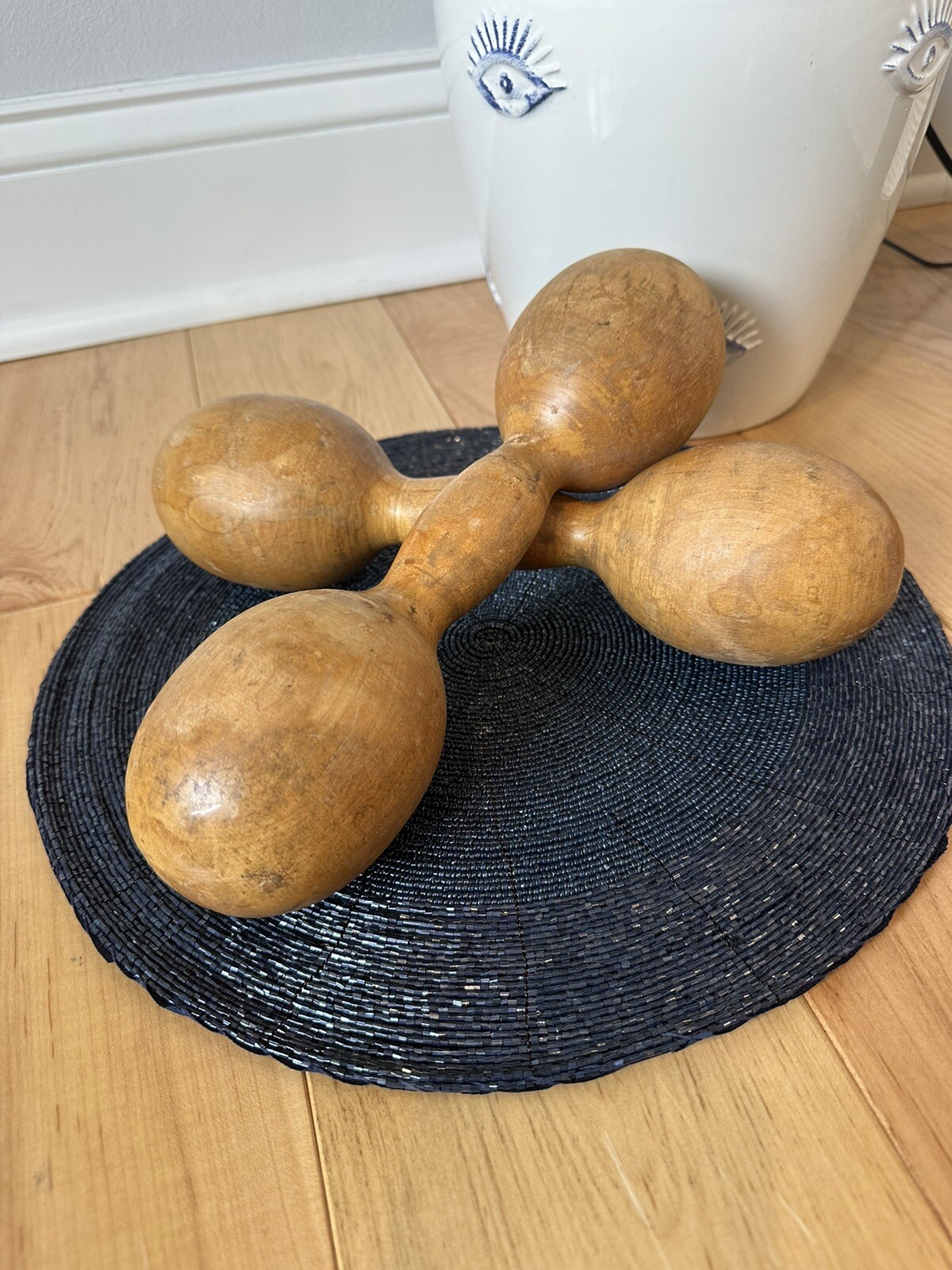 Antique Wooden 1 lb. Barbells Hand Weights EUC Vintage Stamped ...