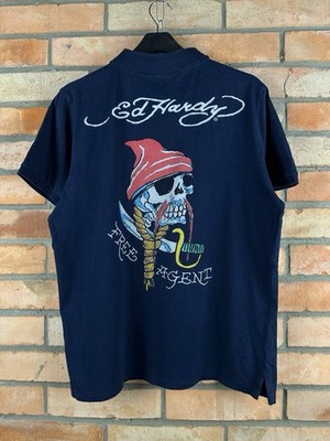 VINTAGE ED HARDY POLO BIG LOGO BLUE SIZE L | eBay