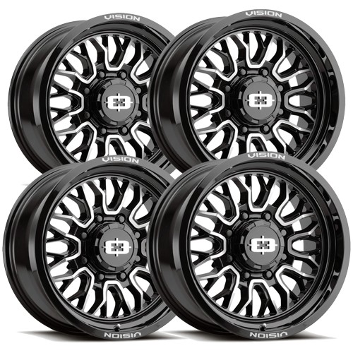 (Set of 4) Vision 402 Riot 20x9 6x135 +12mm Black/Machined Wheels Rims ...