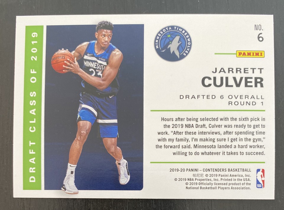 2019-20 Panini NBA Contenders Jarrett Culver Draft Class Minnesota ...