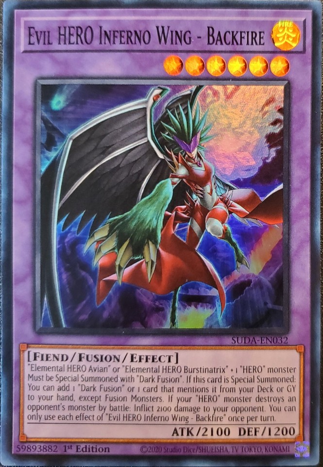 Yu-Gi-Oh! Evil HERO Inferno Wing - Backfire SUDA-EN032 1st Edition NM ...