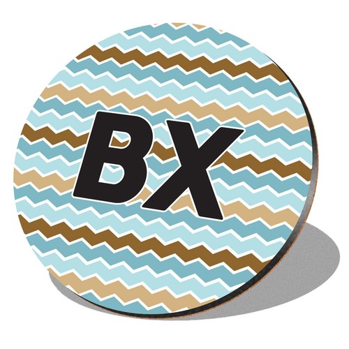 1 x Round Coaster - Letters BX Blue Waves Geometry Zigzag Color Initial ...
