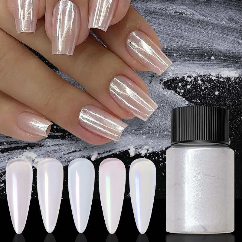10g/Bottle White Chrome Pearl Nail Powder Glitter Manicure Nail Art ...