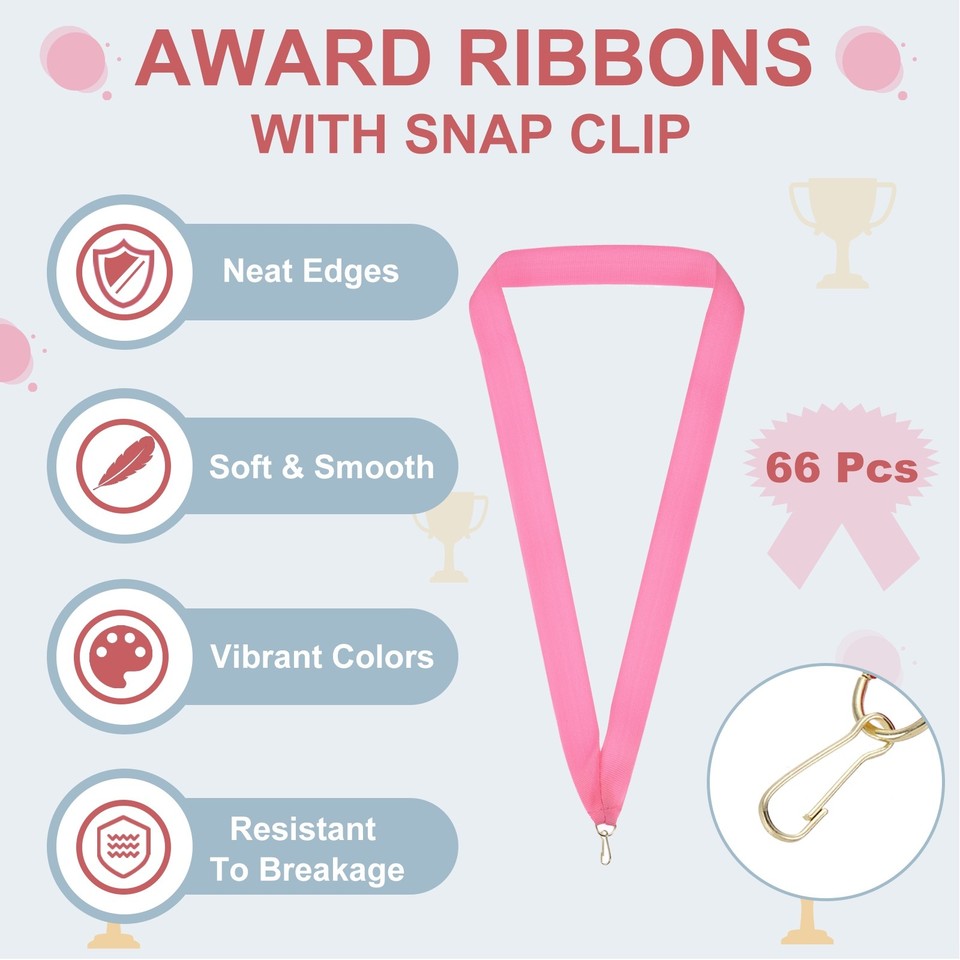 66Pcs Award Neck Ribbons with Snap Clips Medal Lanyards Pink ...