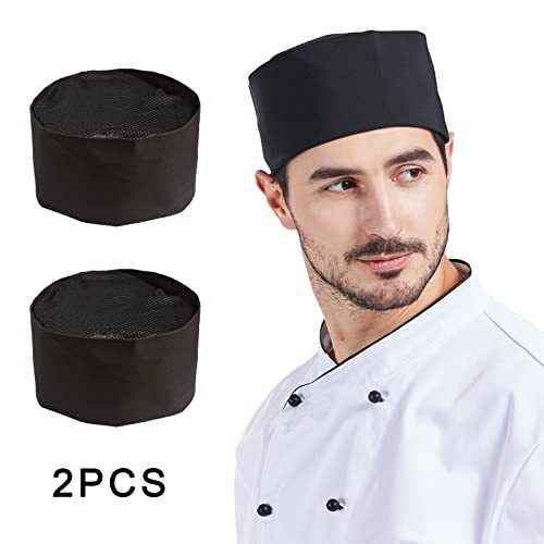 2Pcs Unisex Chef Skull Cap Adjustable Chef Beanie One Size Black Nets ...