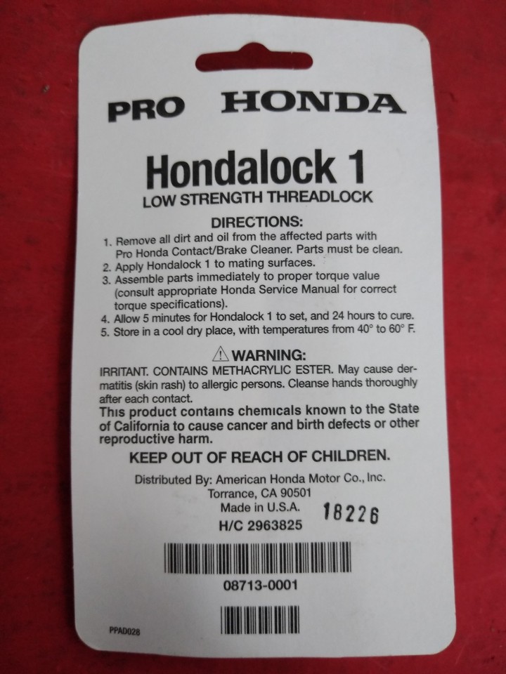 NEW PRO HONDA 18226 HONDALOCK 1 LOW STRENGTH THREADLOCK | eBay