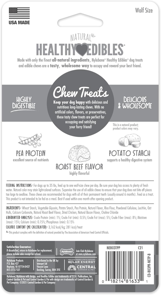 Healthy Edibles Natural Dog Chews Long Lasting Roast Beef Flavor Treats ...