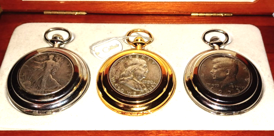 Colibri Coin Collector's Gift Set 3 Pocket Watches Half Dollars 45, 58 ...