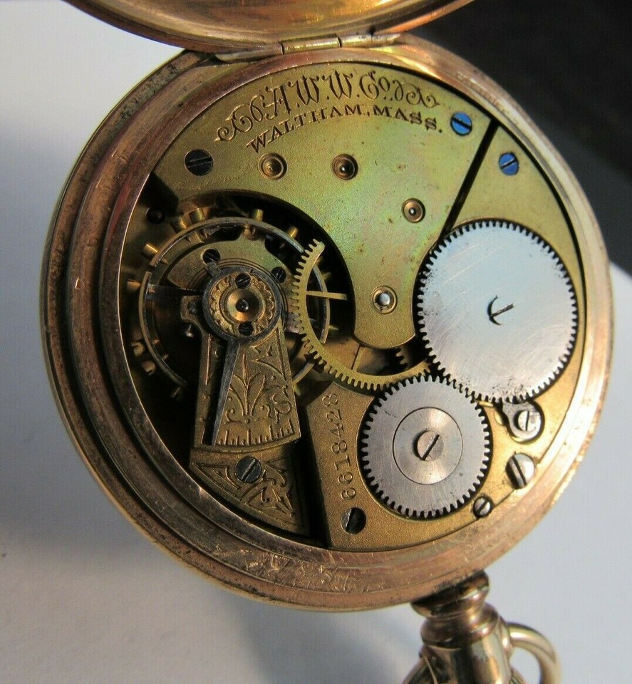 10k GOLD filled & 7J WALTHAM pocket watch CWC Co Crescant PLANET 16s ...