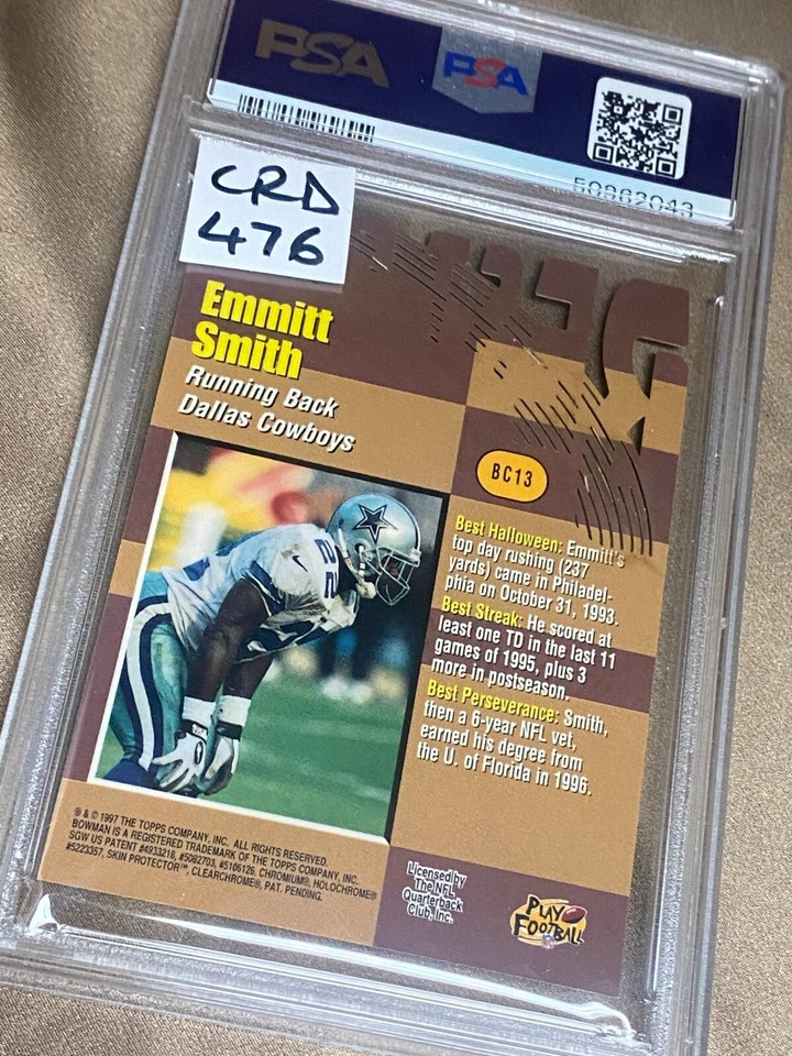 1997 Bowman's Best Cut #BC13 Emmitt Smith Football Card PSA 10 Gem Mint ...
