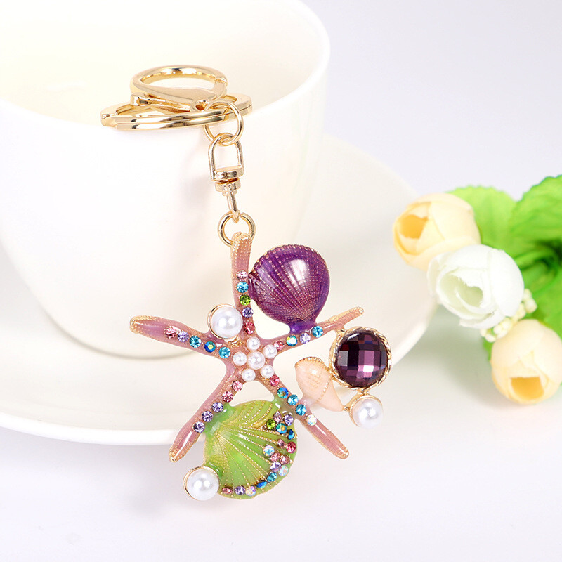 New Starfish Keychain Women/Girl's Handbag Scallop Pearl Pendant Key ...