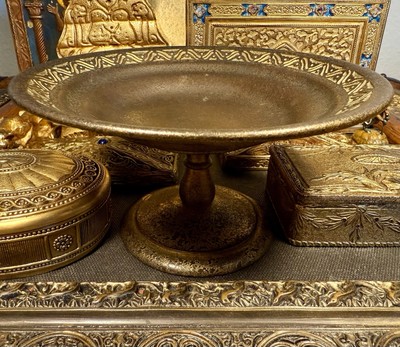 ANTIQUE TIFFANY STUDIOS NEW YORK BELLFLOWER MOTIF FOOTED COMPOTE TAZZA ...