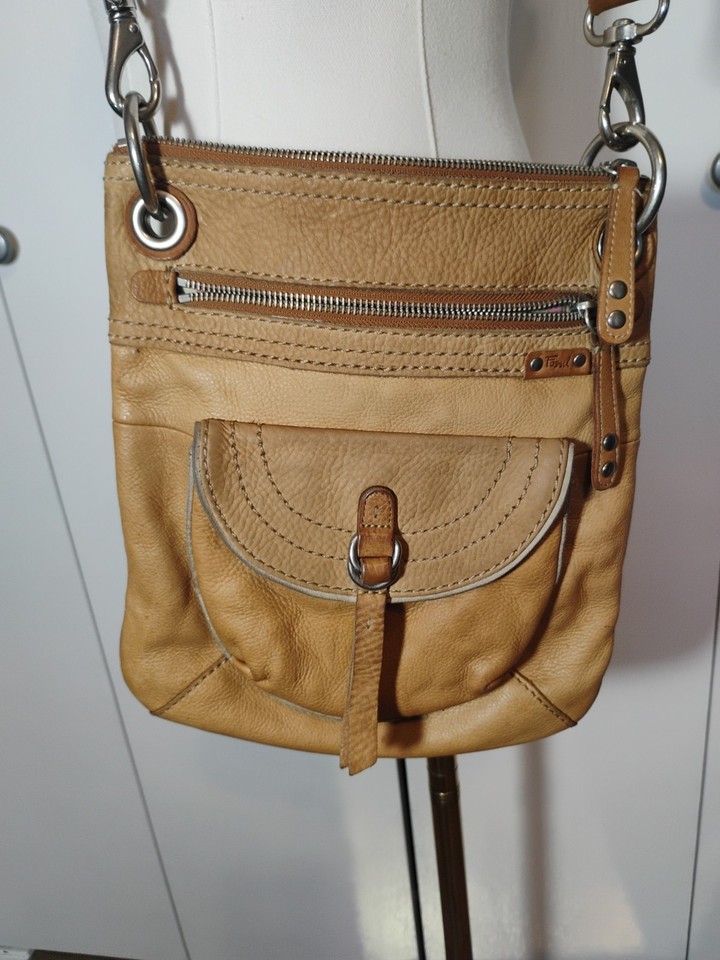 FOSSIL Tan Crossbody Sasha Purse Leather Adjustable Straps 4 Pockets | eBay