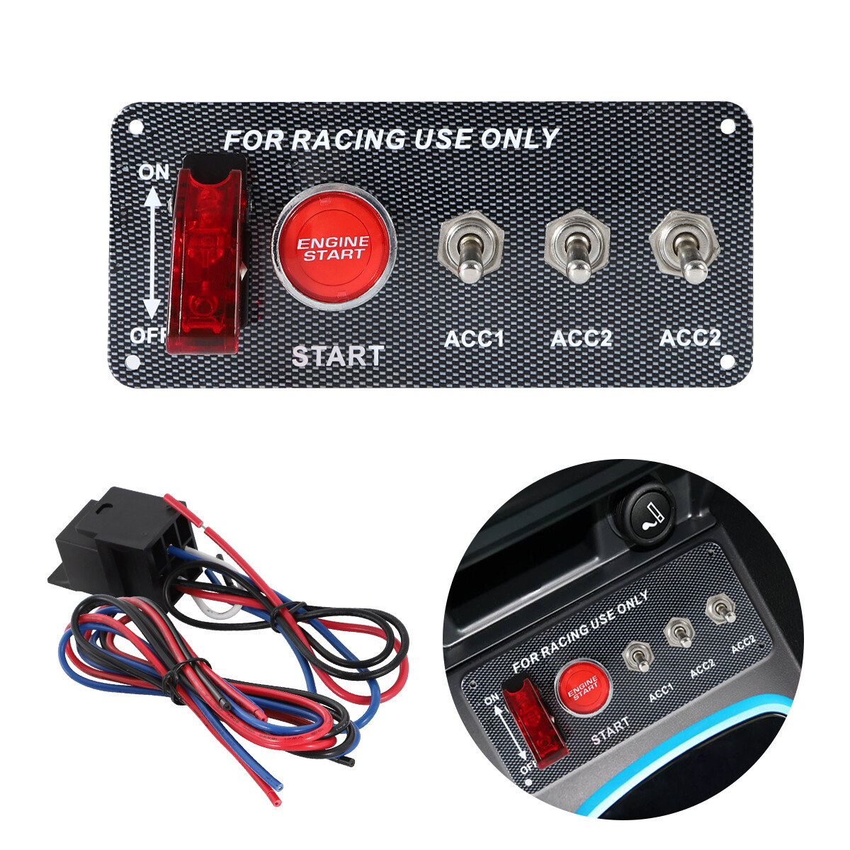 12V Race Car Toggle Ignition Engine Start Push Button Carbon Fiber ...