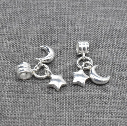 2pcs of 925 Sterling Silver Moon and Star Dangle Charms for Bracelet ...