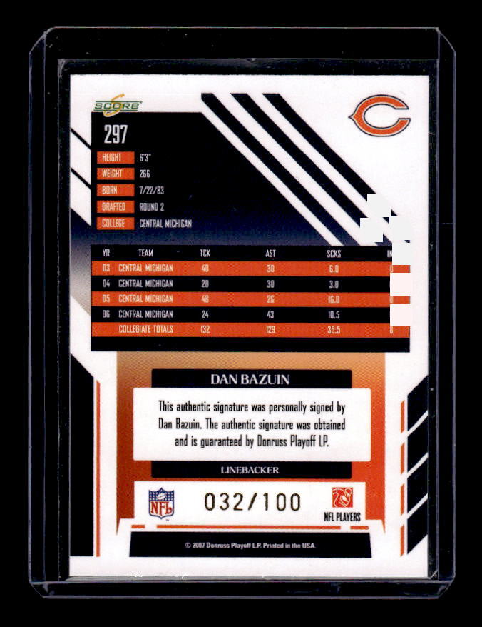 2007 Select Inscriptions #297 Dan Bazuin Auto /100 - NM-MT | eBay