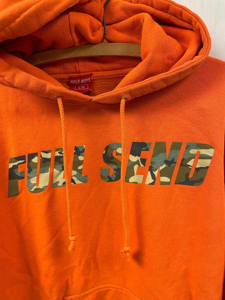 FULL SEND hooded sweatshirt orange w/ camo lettering pullover NELK BOYS ...