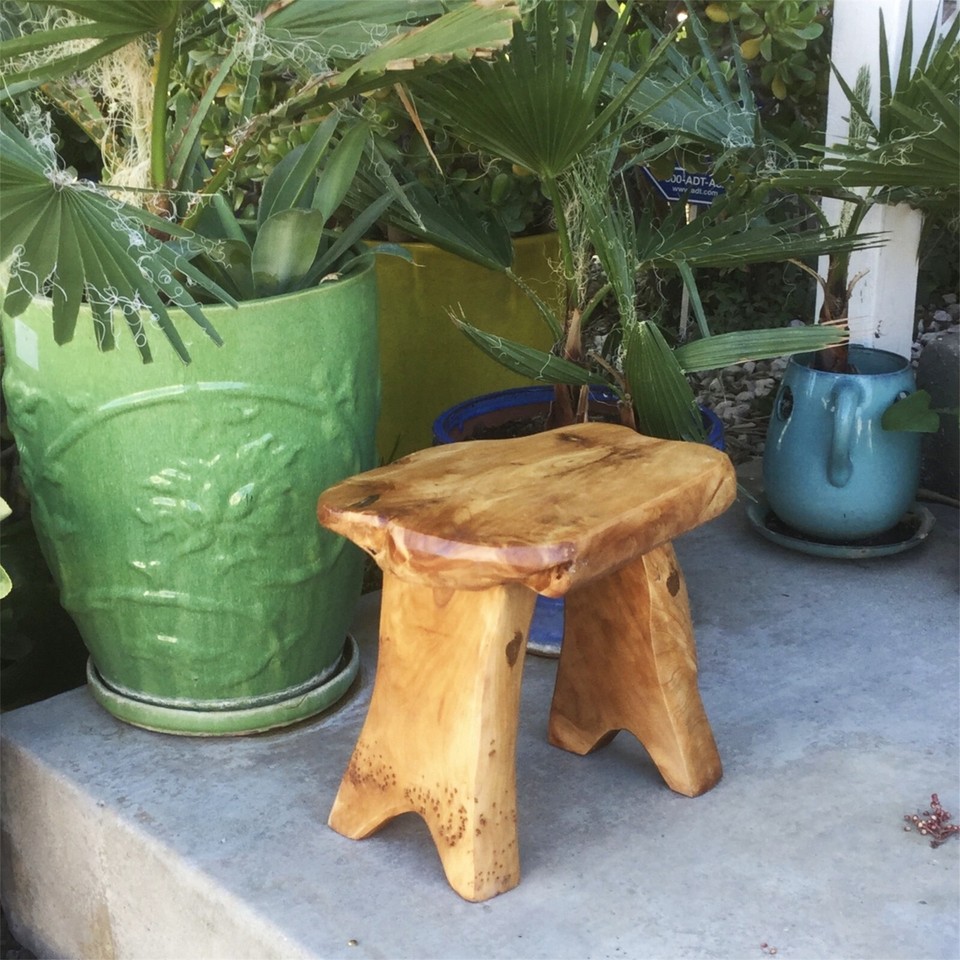 Rustic Natural Edge Cedar Wood Bench Stool End Side Table Unique Accent ...