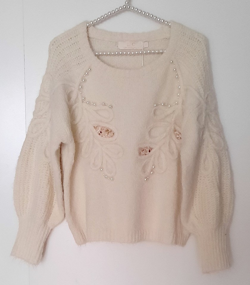 L/C Lizette Collection Cozy Beaded Sweater Pullover Beige Size M NWT | eBay