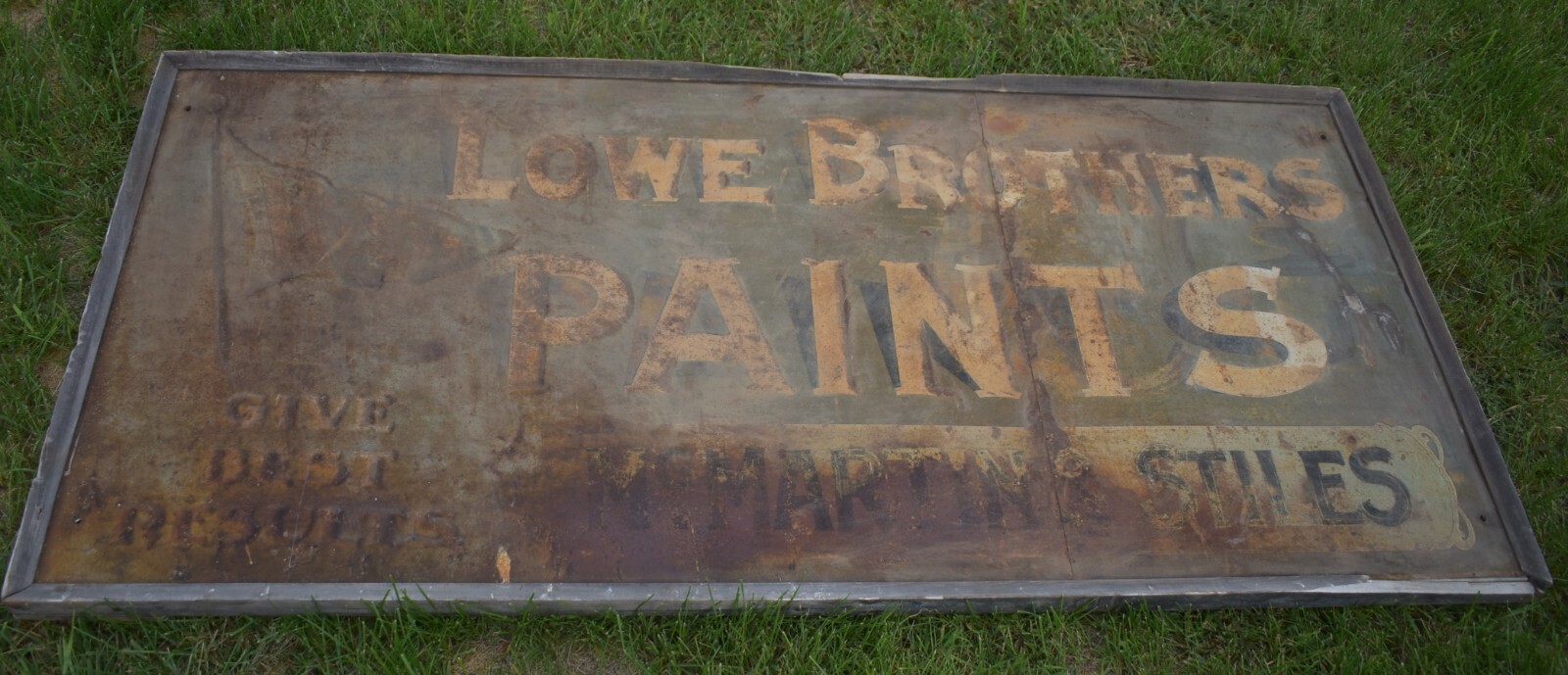 Rare Vintage EARLY TIN LOWES BROTHERS PAINT ADVERTISING SIGN w WOOD ...