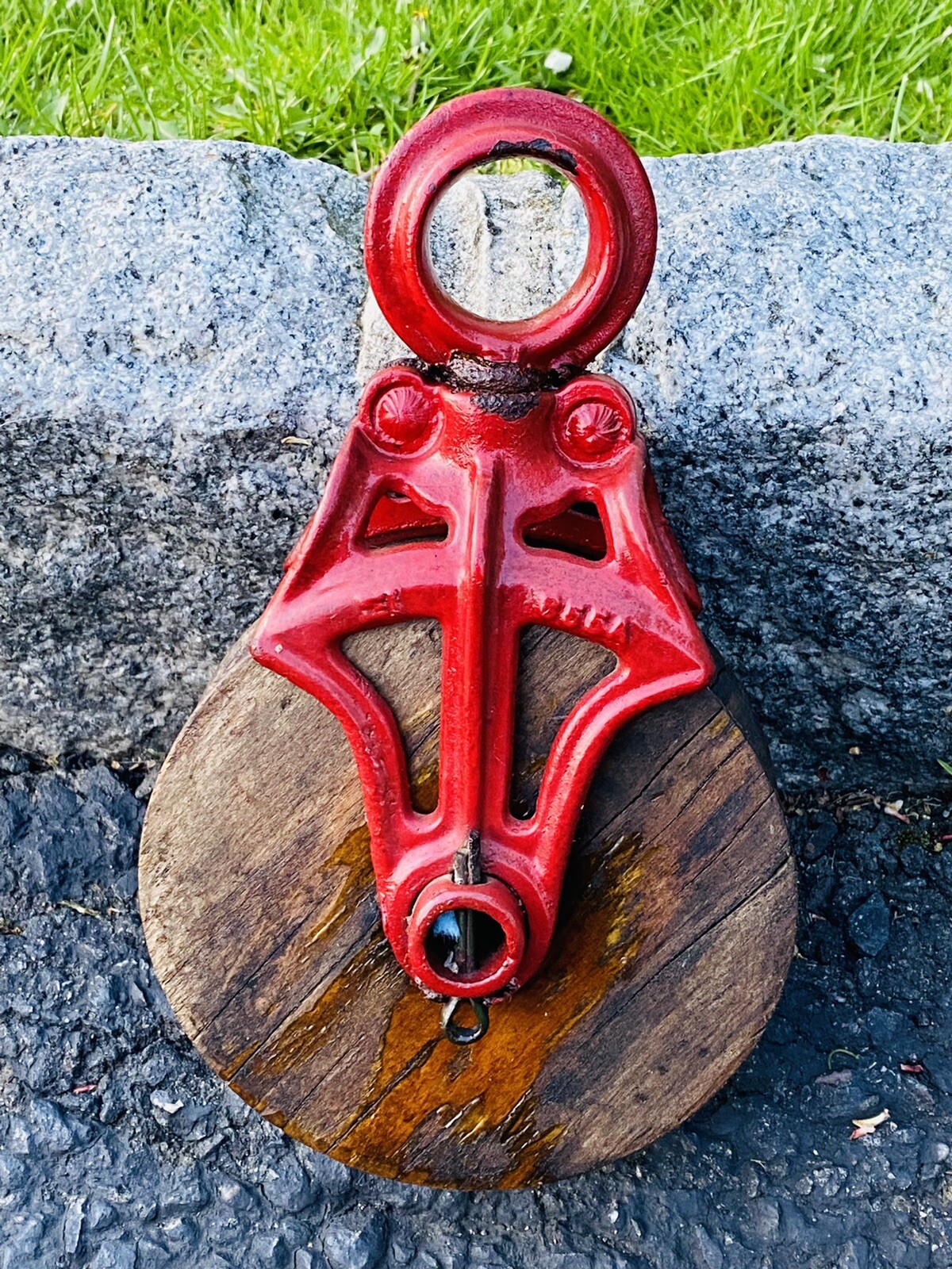 Antique Primitive Cast Iron & Wood Barn Pulley Salvage | eBay