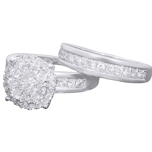 1 1/2 Ct Trio Set Engagement Weddg Ring Simulated Diamond 14K Gold ...