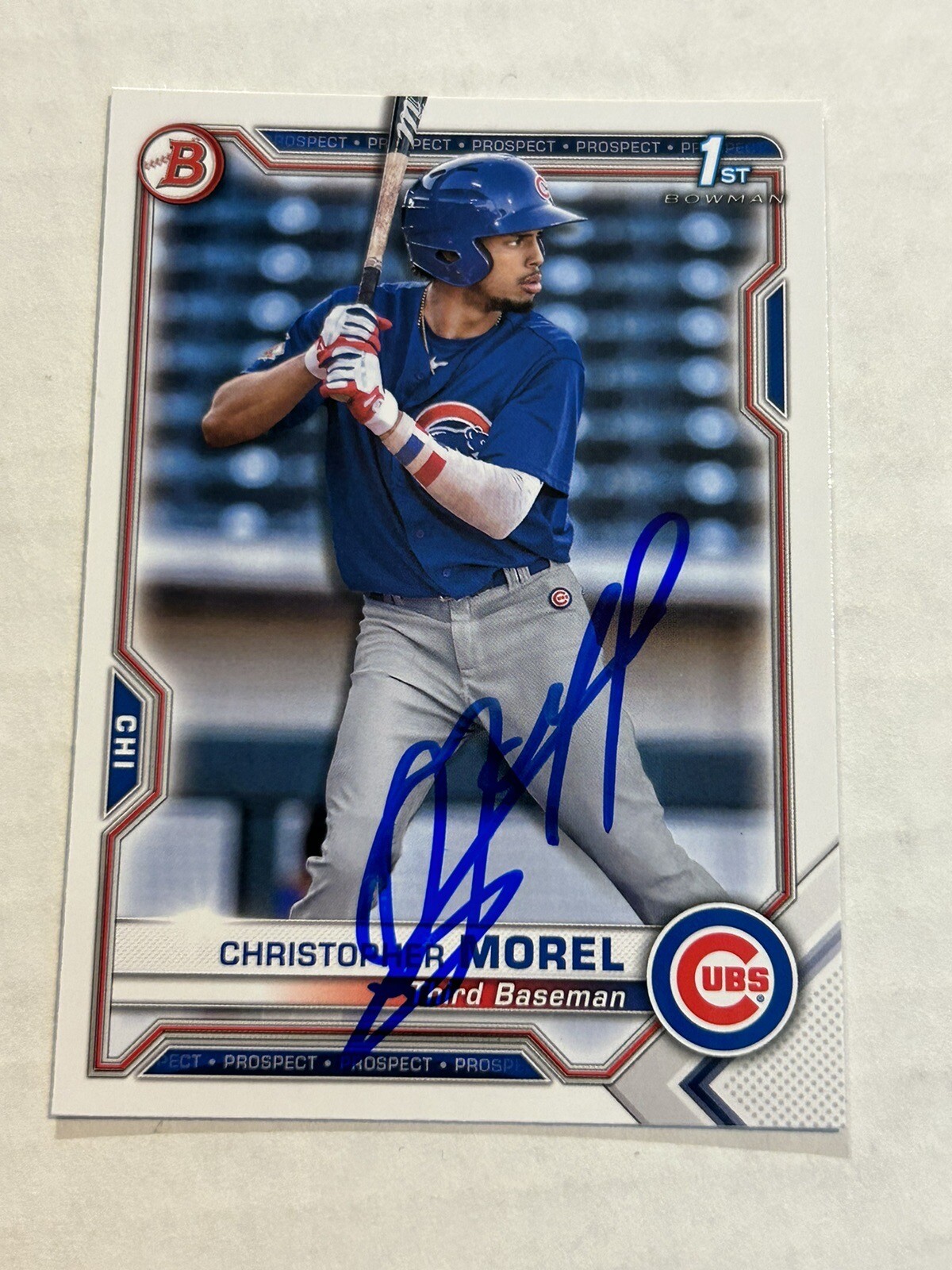 2021 BOWMAN CHROME CHRISTOPHER MOREL PROSPECTS SIGNED IP AUTO CUBS (B ...