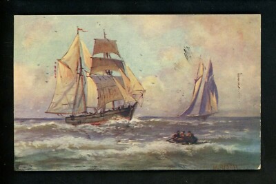 Ship postcard 214 Taking on the Pilot Artist Signed Risch Vintage | eBay