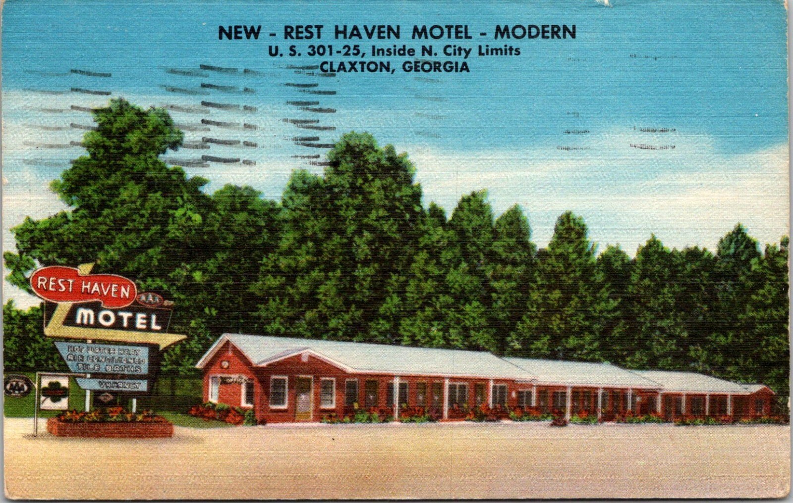 Claxton Georgia GA Rest Haven Motel Sign US 301 25 AAA c1940s Postcard ...