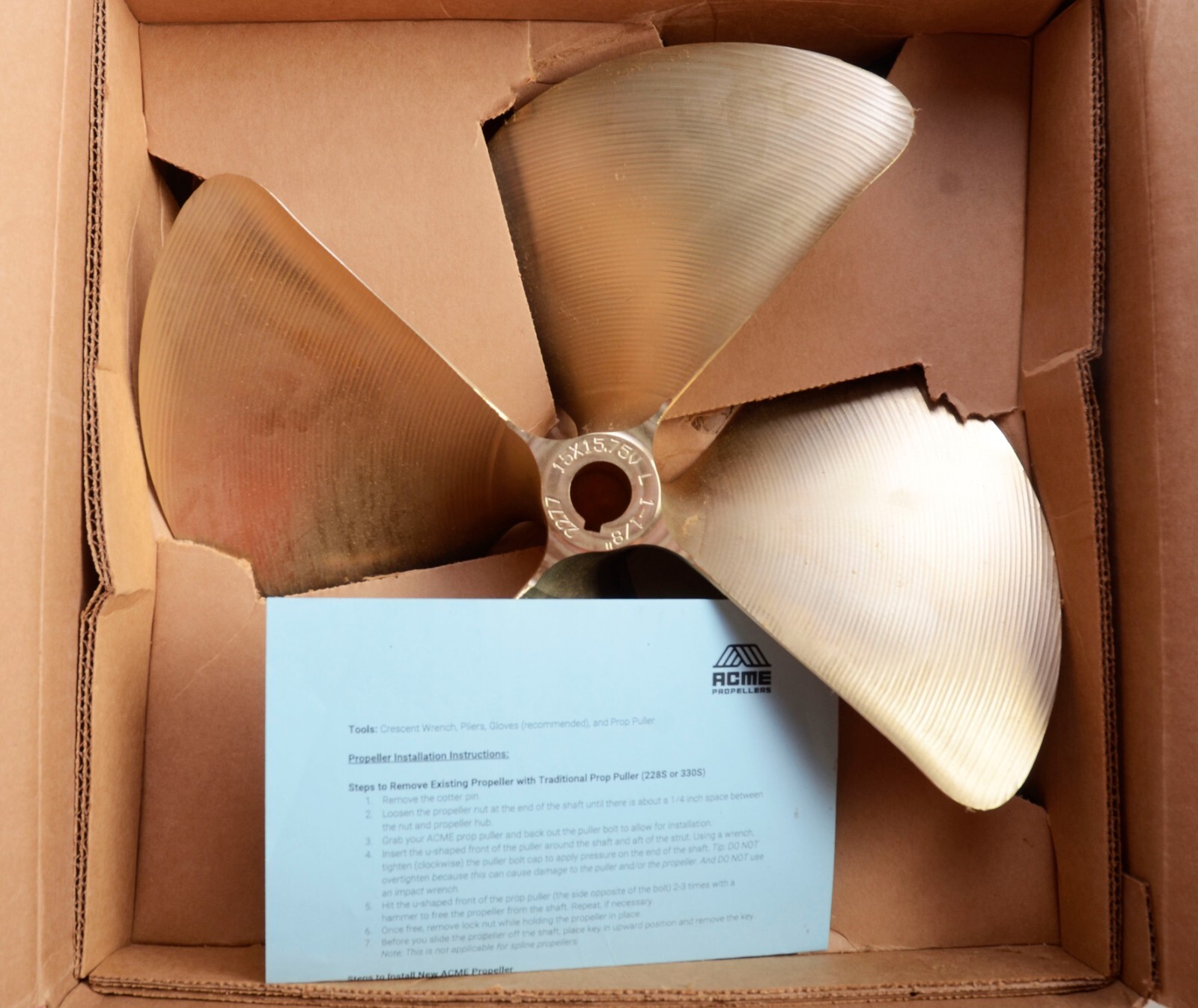 NEW Acme Inboard Propeller Left Hand 15 x 15.75 Nibral Cup 1 1/8" 4 ...