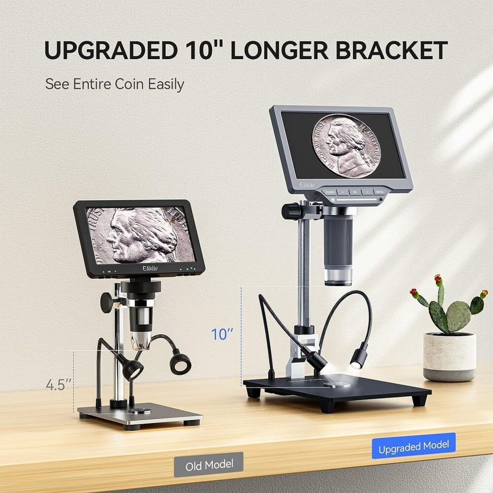 Elikliv 7" IPS Digital Microscope 1200X 12MP Full Coin View Magnifier ...