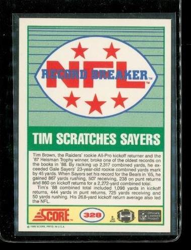 Vintage 1989 SCORE RECORD BREAKER Football Trading Card #328 TIM BROWN ...