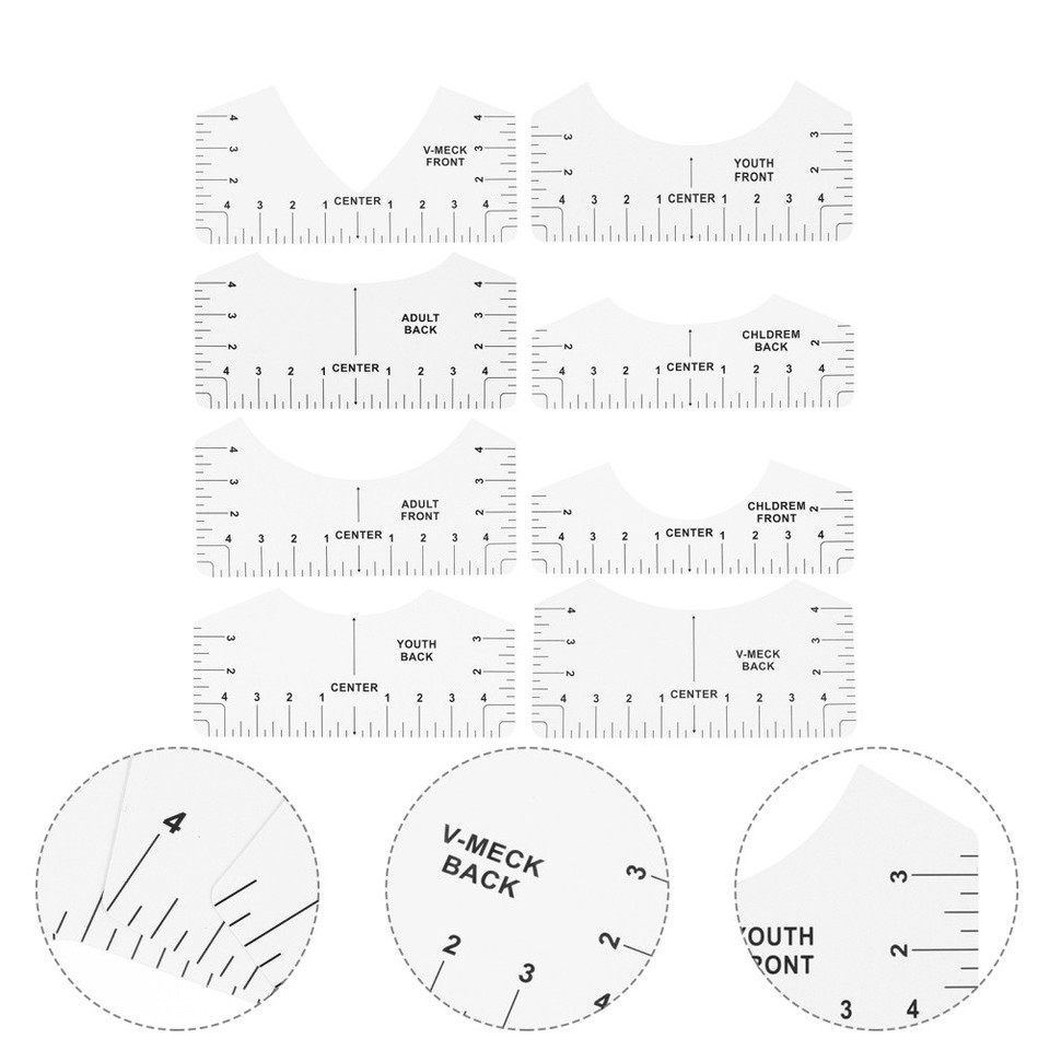 8pcs T-Shirt Alignment Ruler Tool Guide Ruler T-Shirt Making Measuring ...