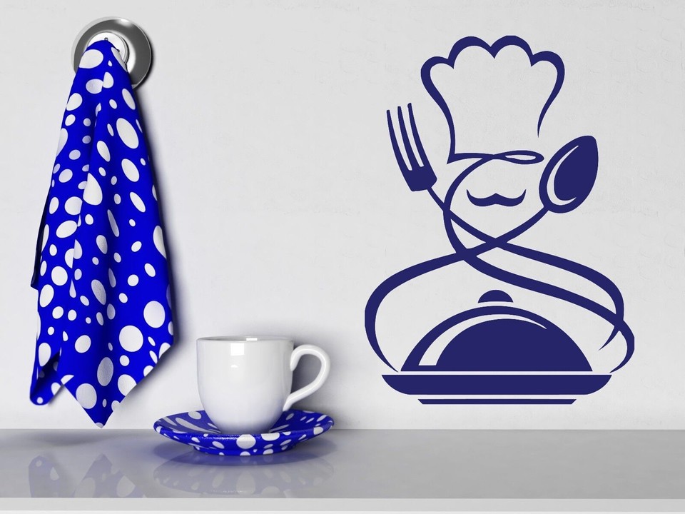 Wall Sticker Vinyl Decal Cook Chef Hat Mustache Spoon Fork Dish (n189 ...