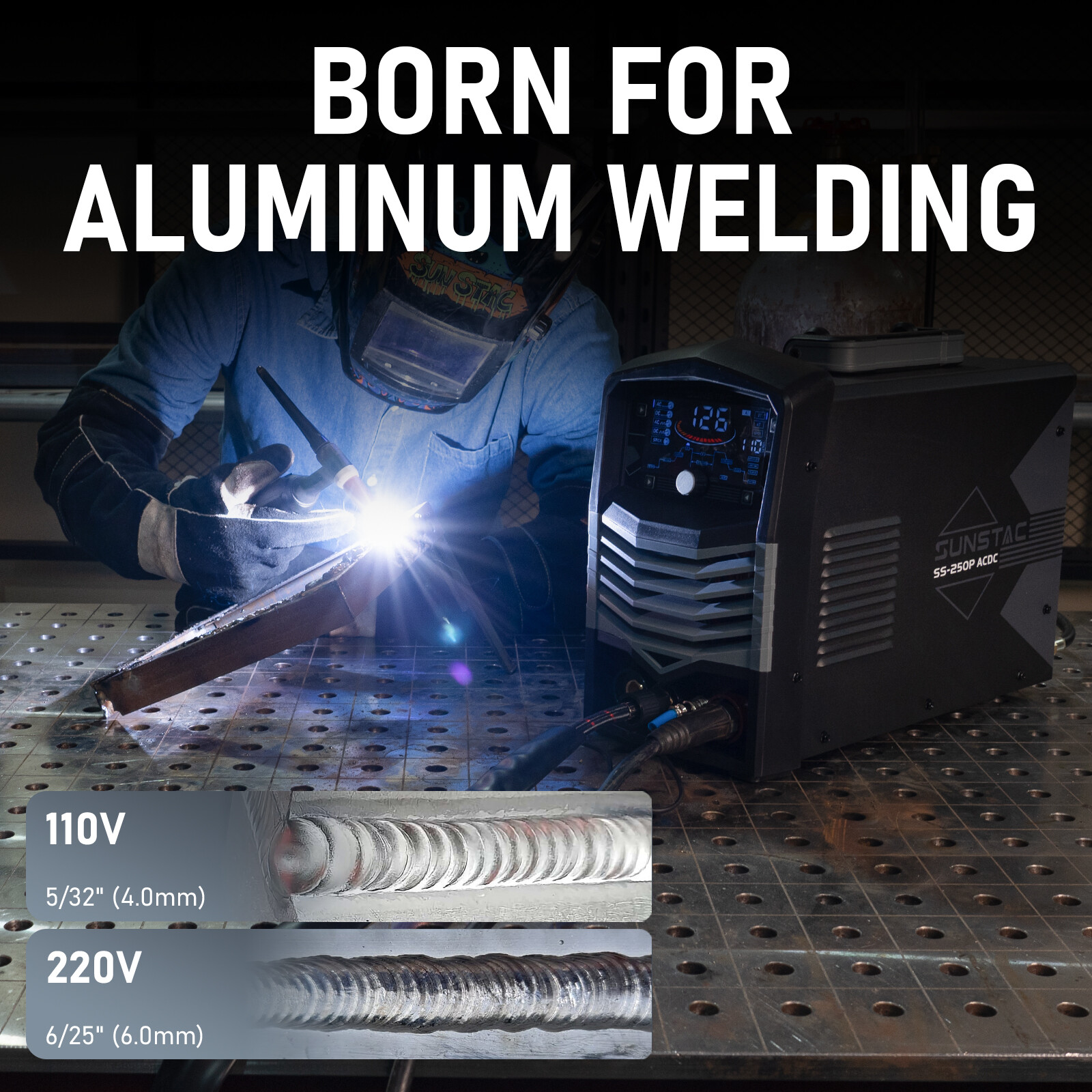 250A AC/DC Aluminum TIG Welder Pulse TIG & Stick, New