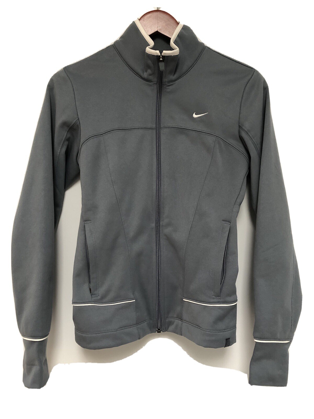 Women’s Athletic Nike Gray Full Zip Jacket w/ White Trim Small | eBay