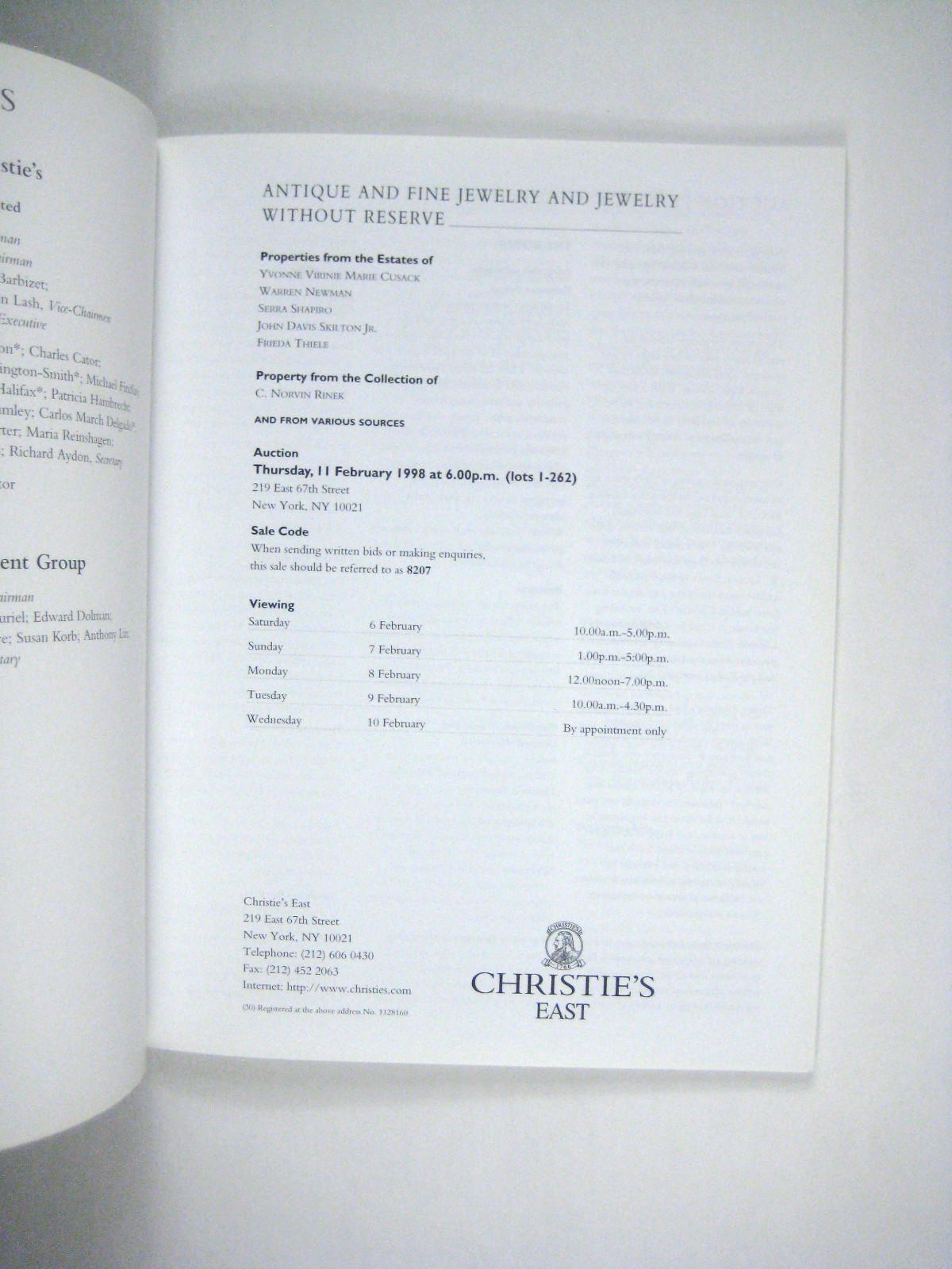 Christies Auction Catalog 1999 New York 8207 Fine Jewelry No Reserve ...