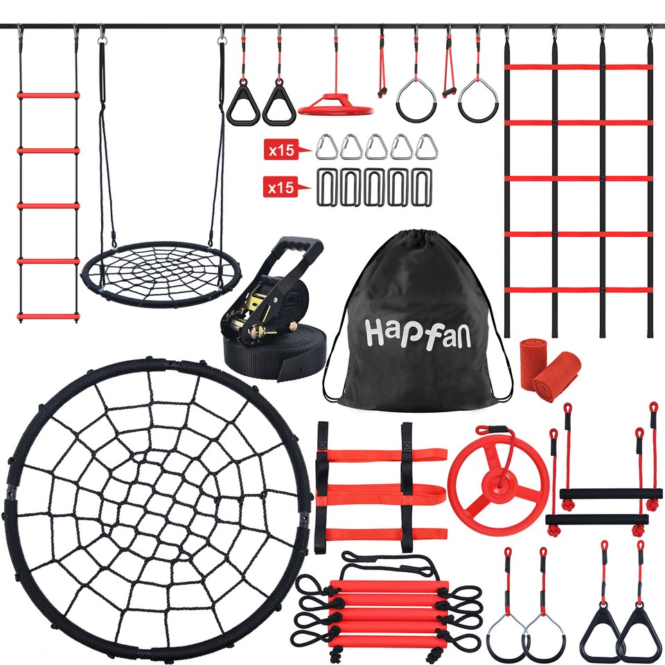 50FT Ninja Warrior Obstacle Course Monkey Bar Backyard Slackline w ...