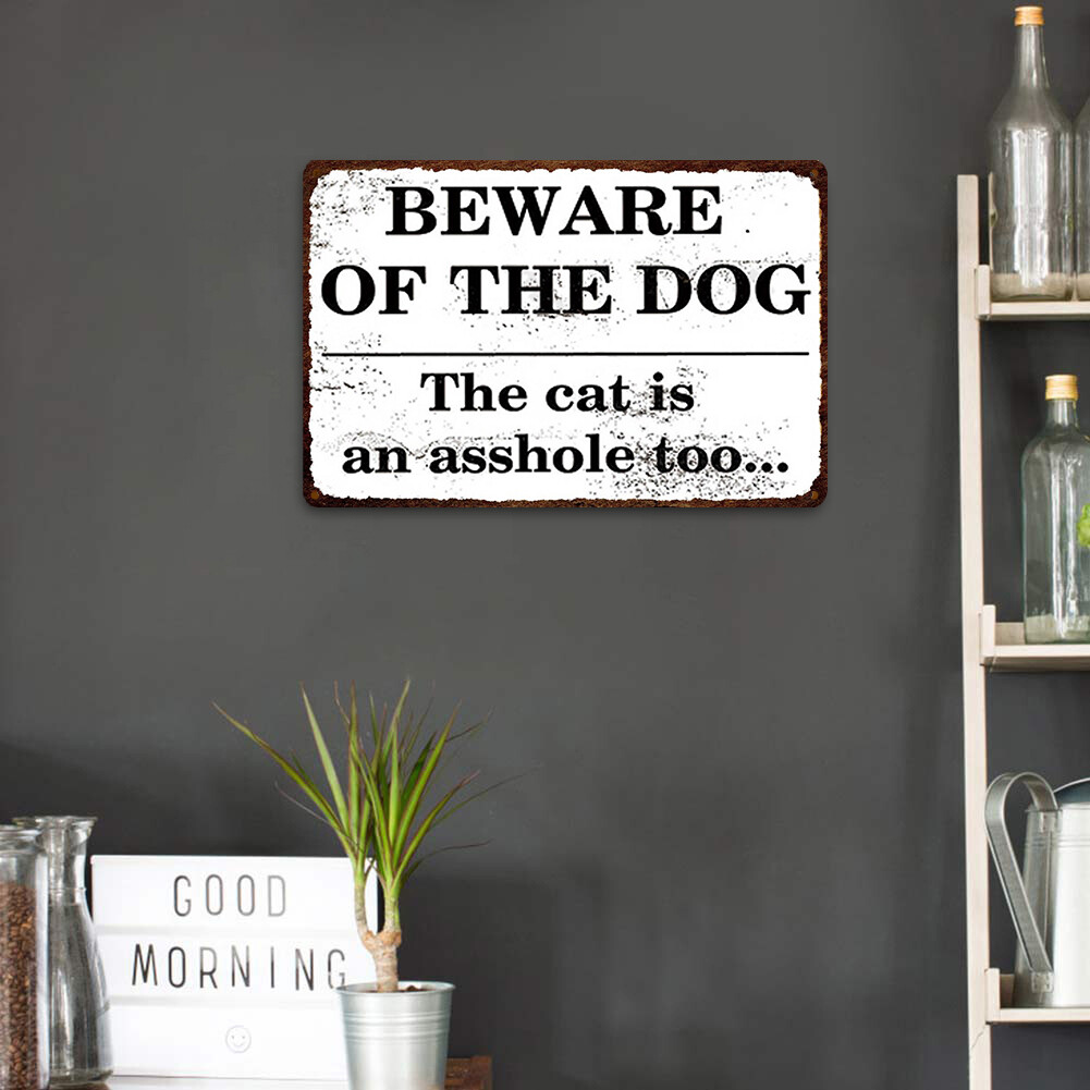 Vintage Beware of Dog Retro Metal Plate Tin Sign Plaque Poster Wall Art ...
