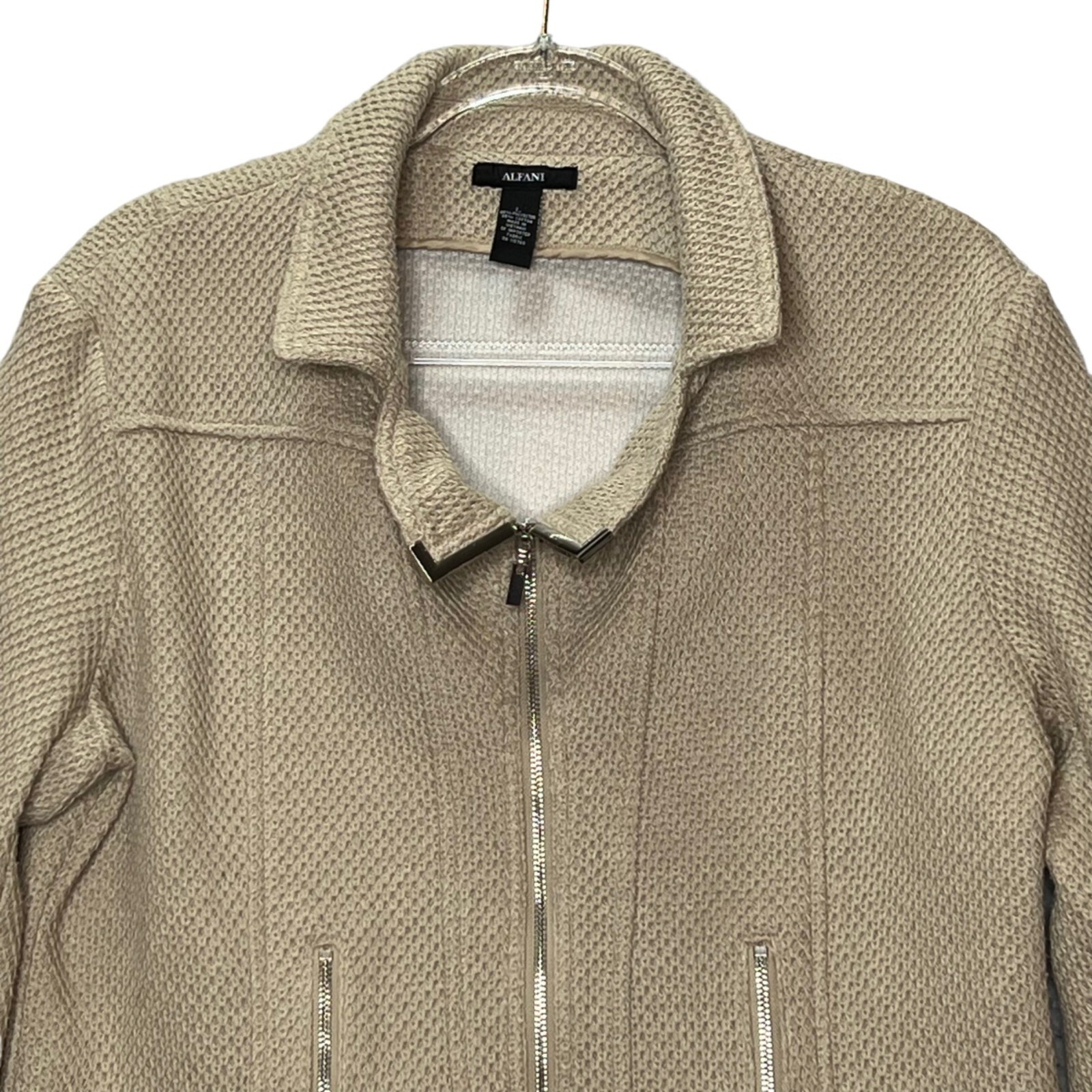 Alfani Jacket Mens Large Textured Knit Moto Beige Full Zip Pockets ...