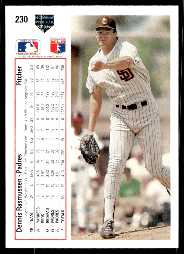 1991 Upper Deck Baseball Card Dennis Rasmussen San Diego Padres #230 | eBay