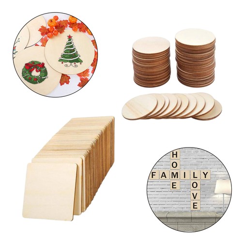 60pieces 4 Inch Wood Slices Square Round Wooden Discs Embellishment for ...