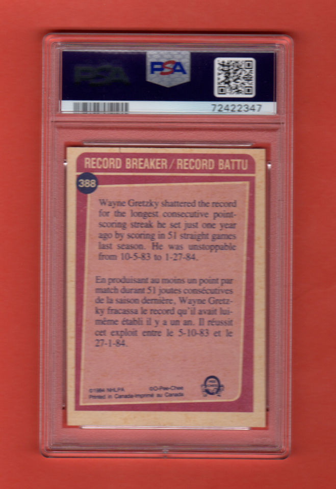 WAYNE GRETZKY 1984-85 O-PEE-CHEE # 388 RECORD BREAKER FRESH GRADE PSA 6 ...