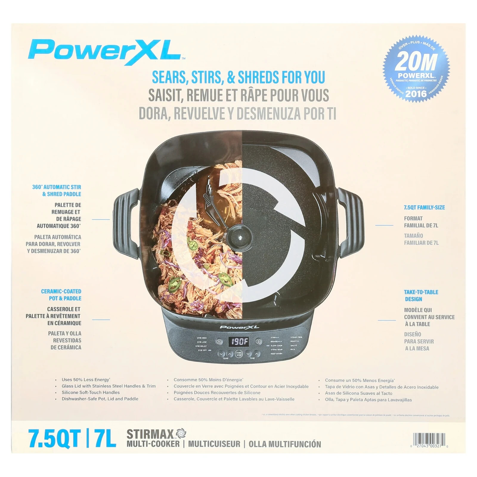 PowerXL StirMax 7.5 Qt Multi-Cooker 360° Auto Stir/Shred Paddle 9 ...