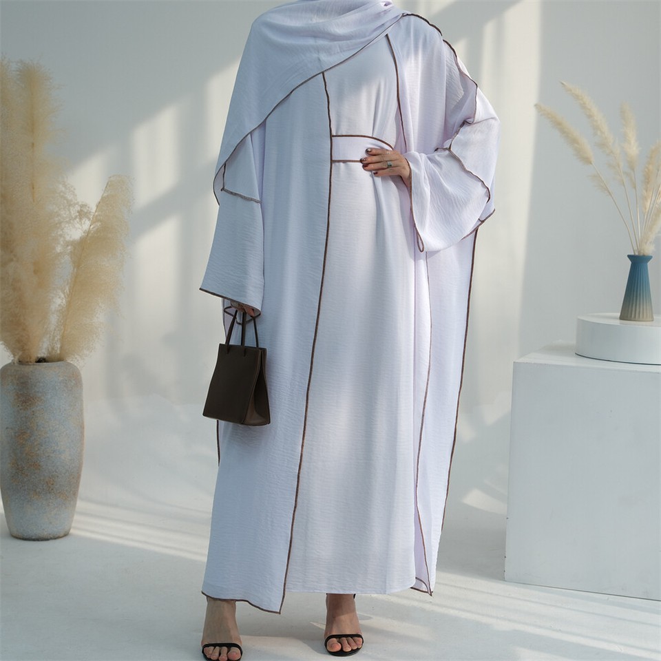 Dubai Women Muslim Open Kimono Abaya Inner Dress 2pcs Set Kaftan ...